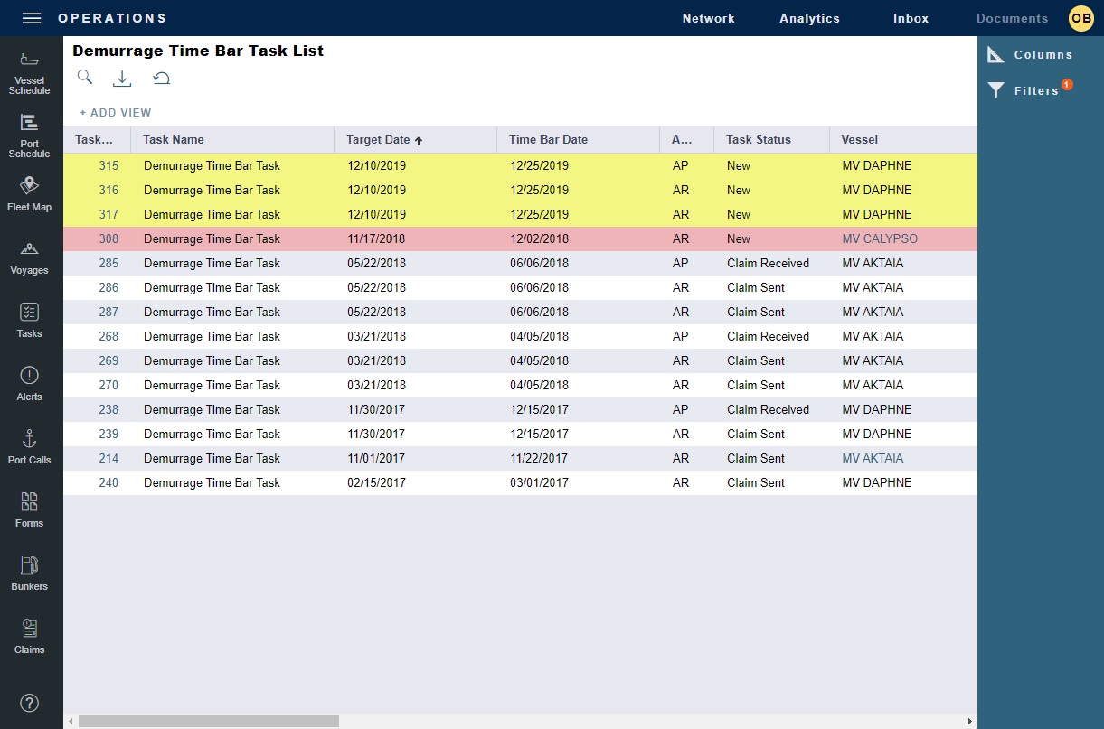 IMOS - Demurrage Time Bar Task List